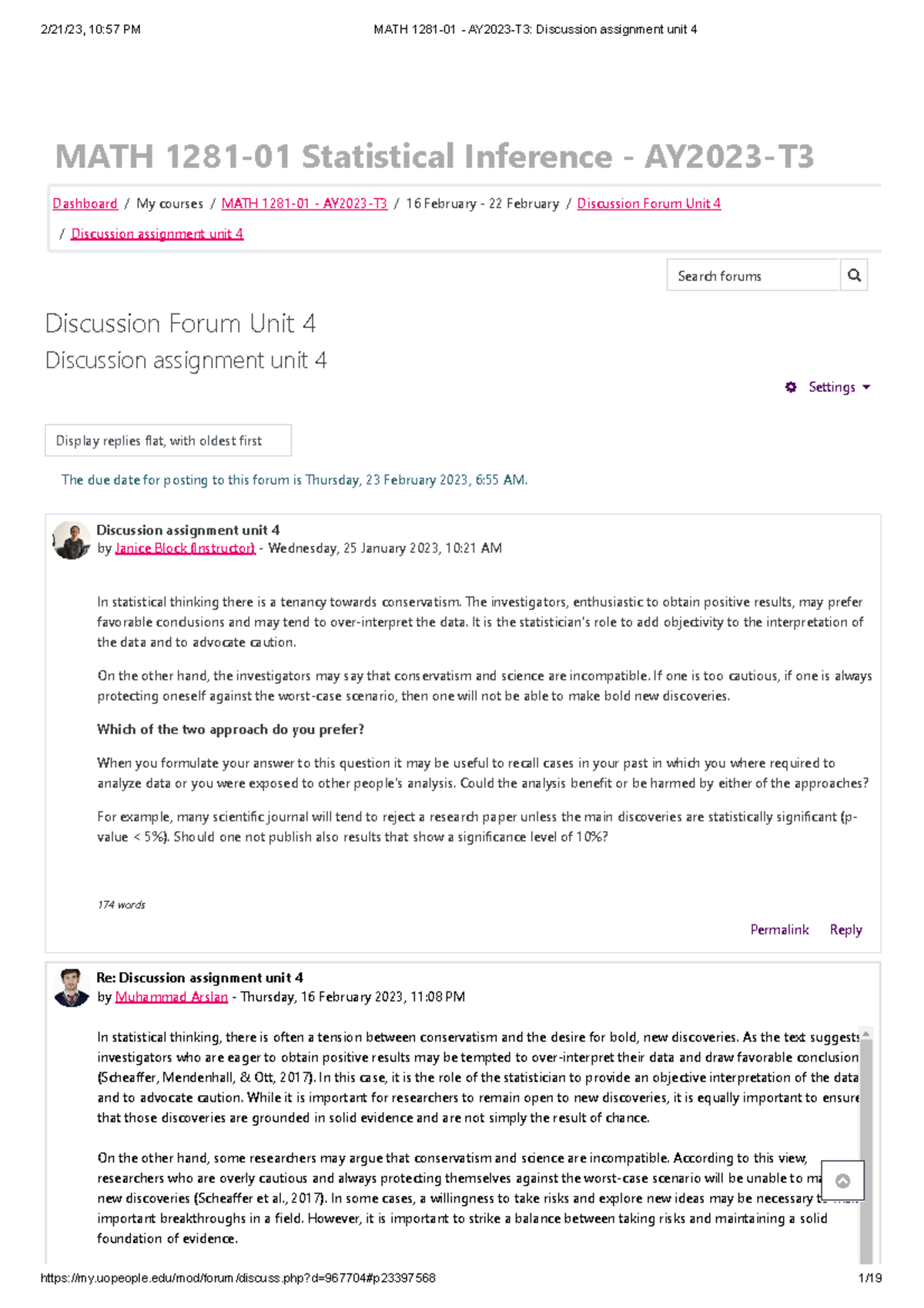 MATH 1281-01 - AY2023-T3 Discussion assignment unit 4 - MATH 1281-01 Statistical Inference ...