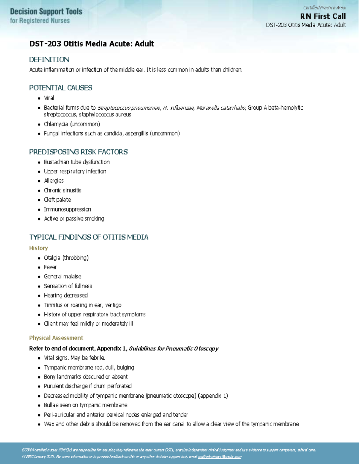 DST acute Otitis Media adult - BCCNM-certified nurses (RN(C)s) are ...