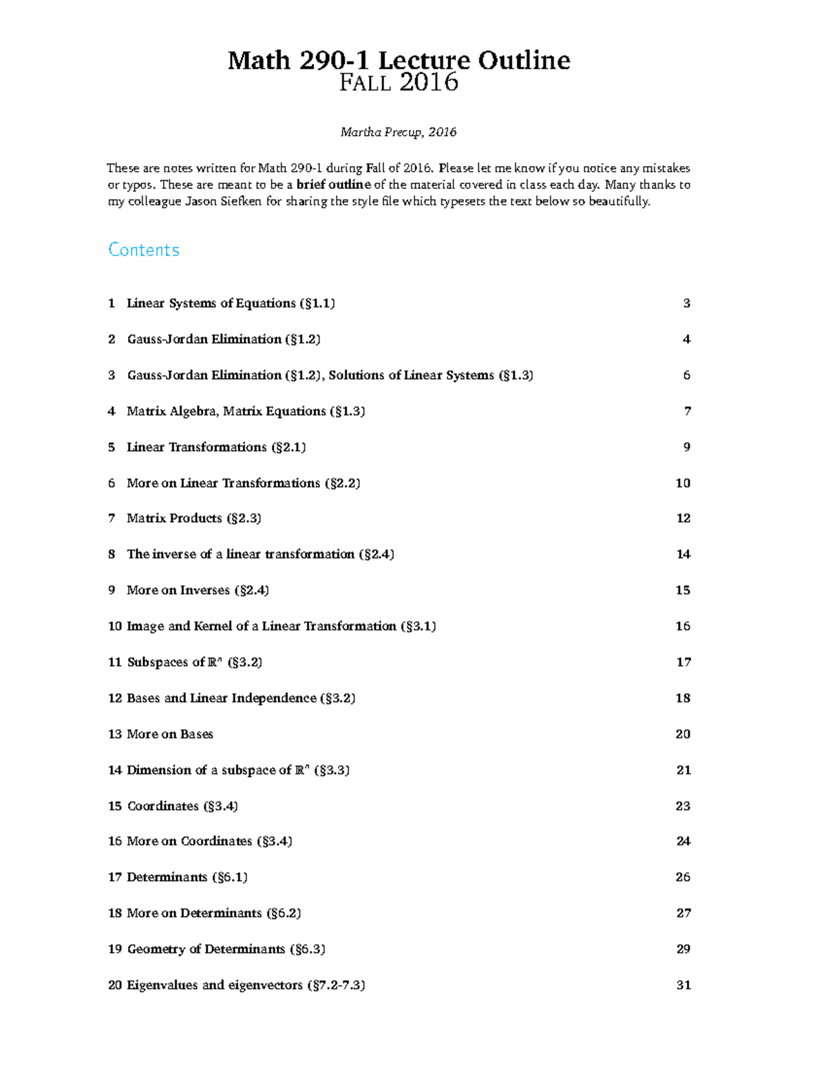 Math290-1Notes - Practice Notes - Math 290-1 Lecture Outline These are ...