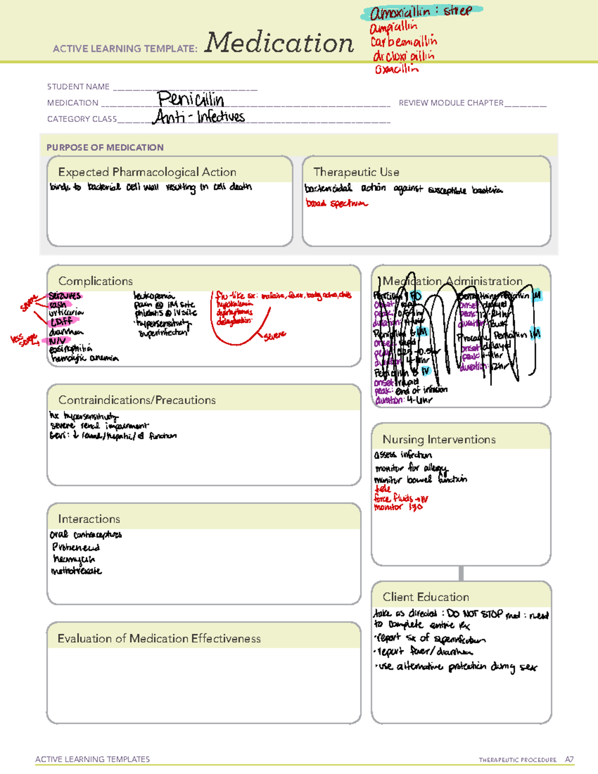 Medication - Exam prep - Medication STUDENT NAME ...