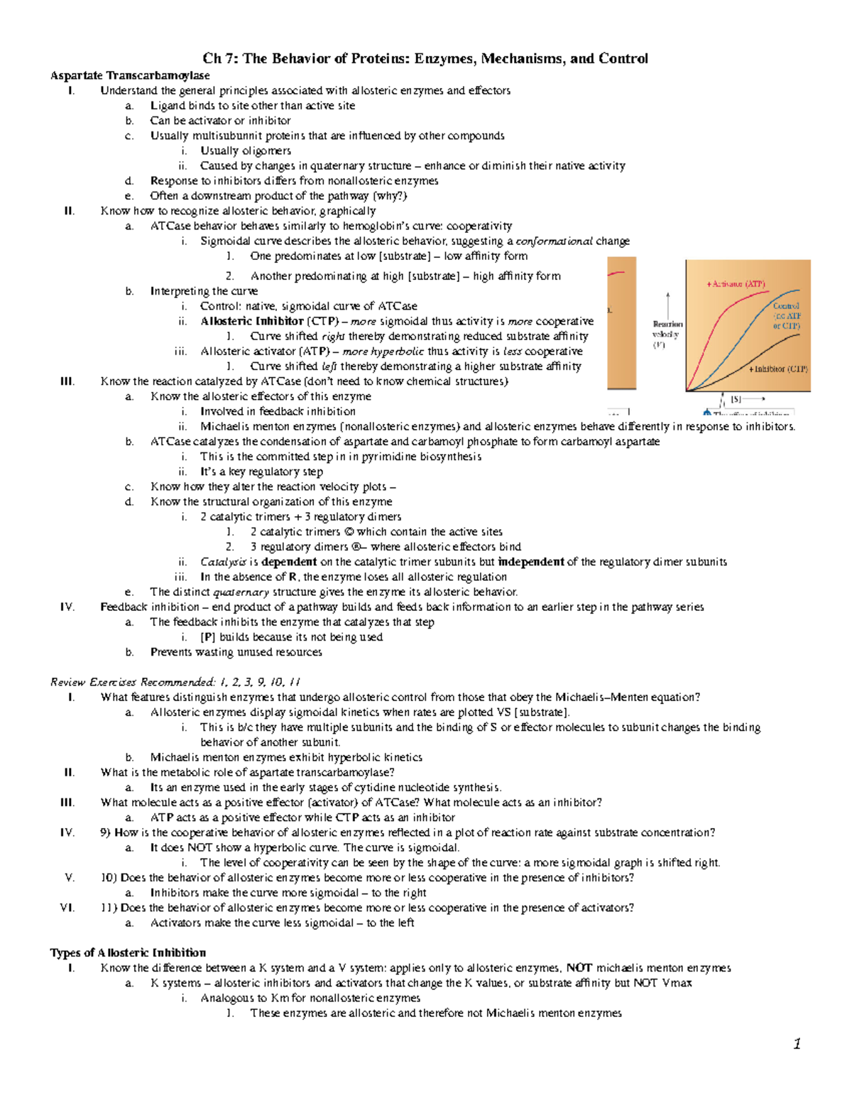 Ch07 LO Su18 - ch9 - Ch 7: The Behavior of Proteins: Enzymes ...