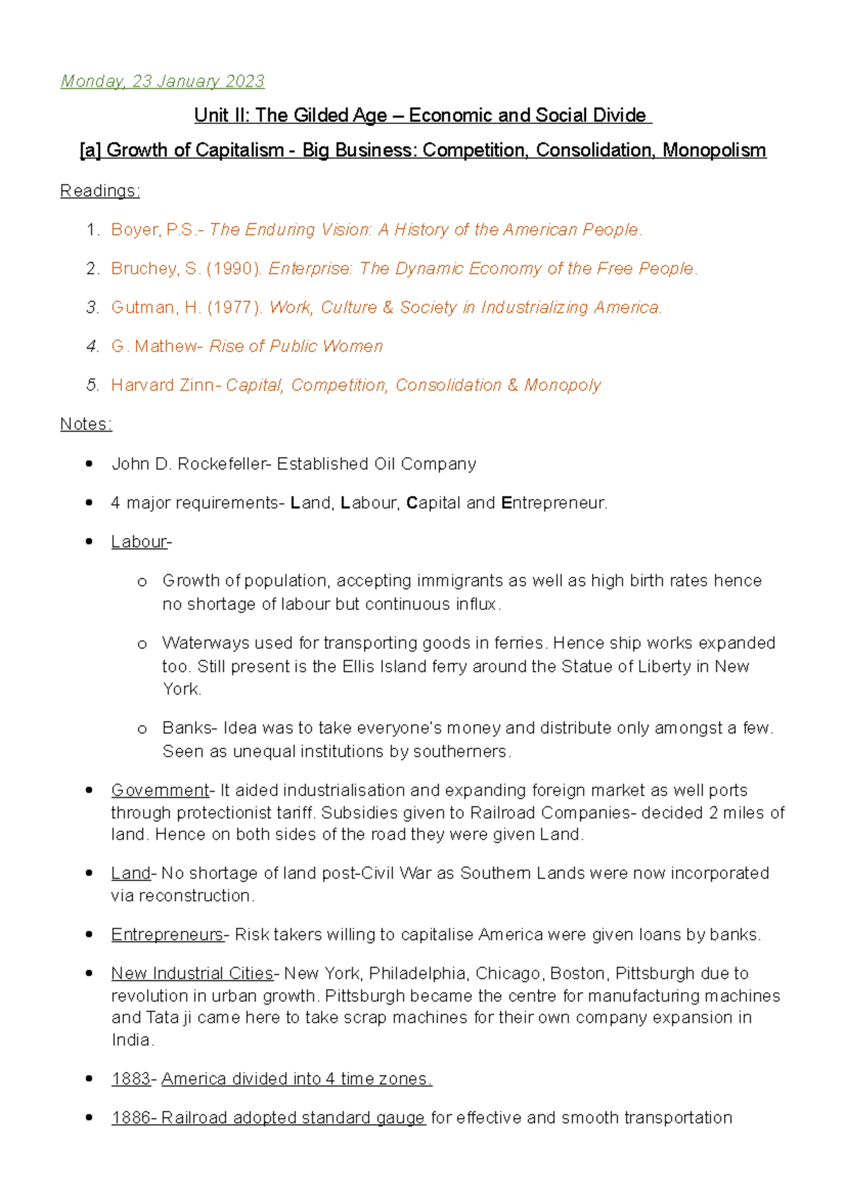 USA Class notes - unit 2 capitalism - Monday, 23 January 2023 Unit II ...