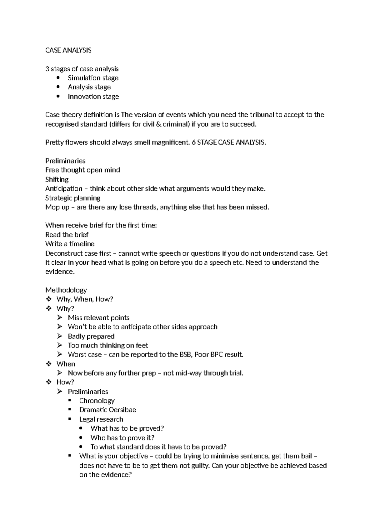 CASE Analysis - CASE ANALYSIS 3 stages of case analysis Simulation ...