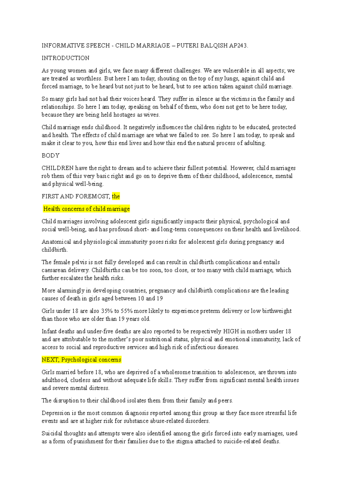 Informative Speech ELC 2022 - INFORMATIVE SPEECH - CHILD MARRIAGE ...