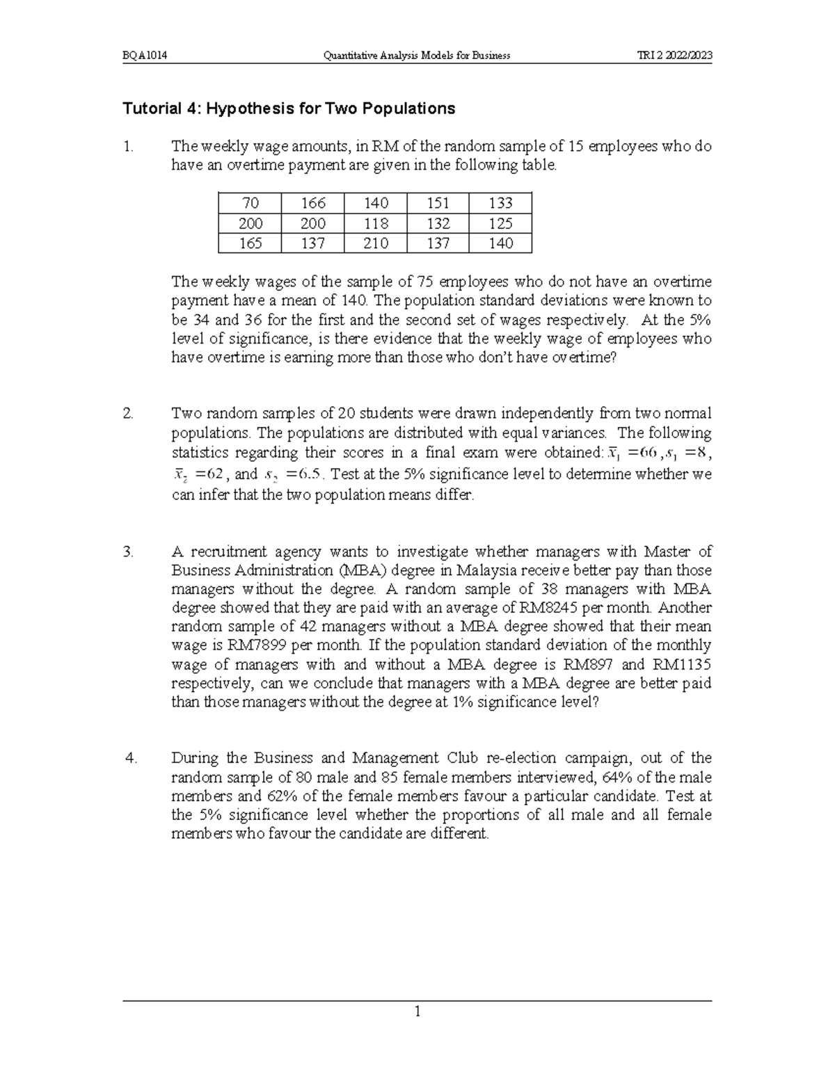 Tutorial 4 - Summary Mathematical Economics - BQA1014 Quantitative Analysis Models for Business ...