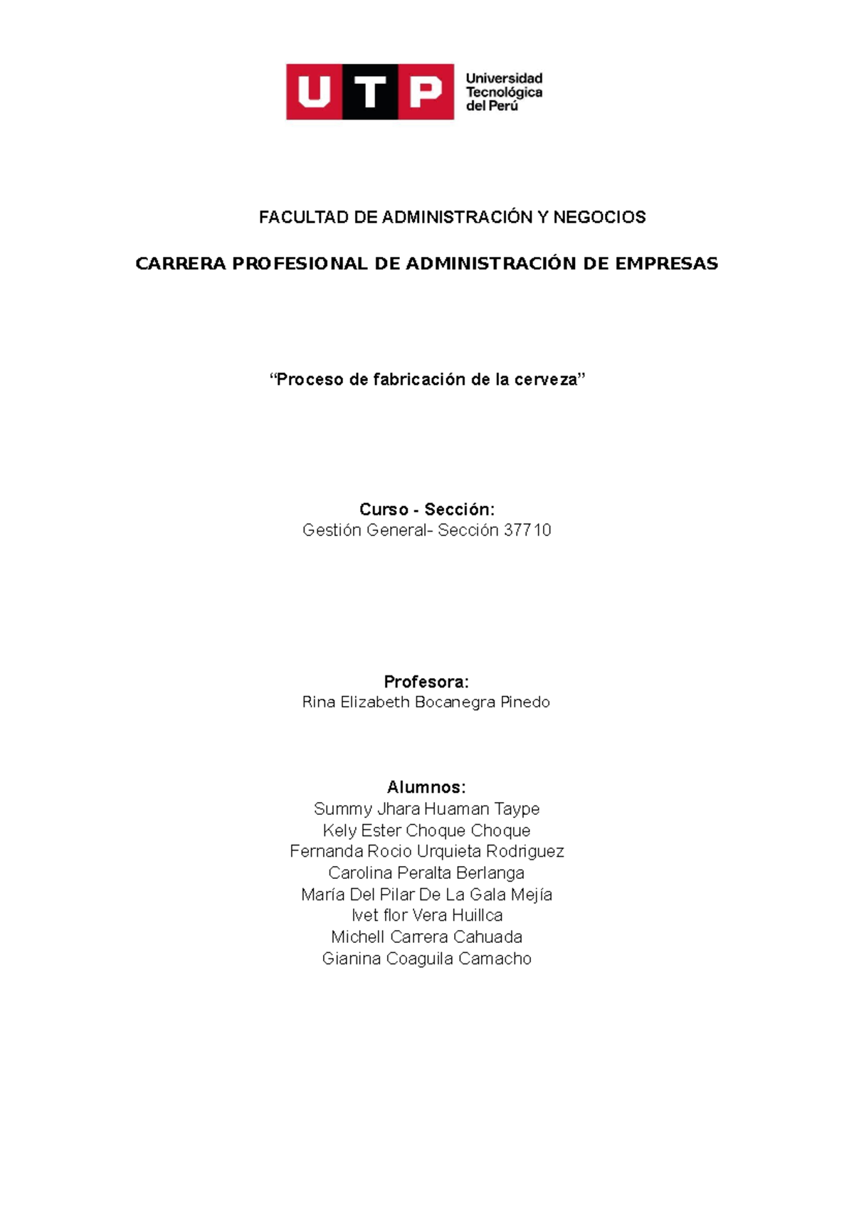 Procesos De Backus Ta4 T A4 Derecho Empresarial Facultad De