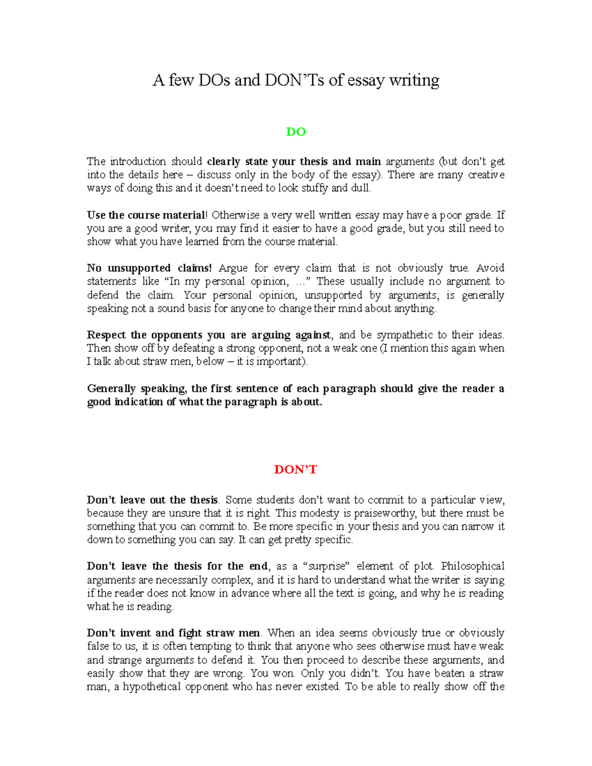 A few DOs and DONTs of essay writing - A few DOs and DON’Ts of essay ...