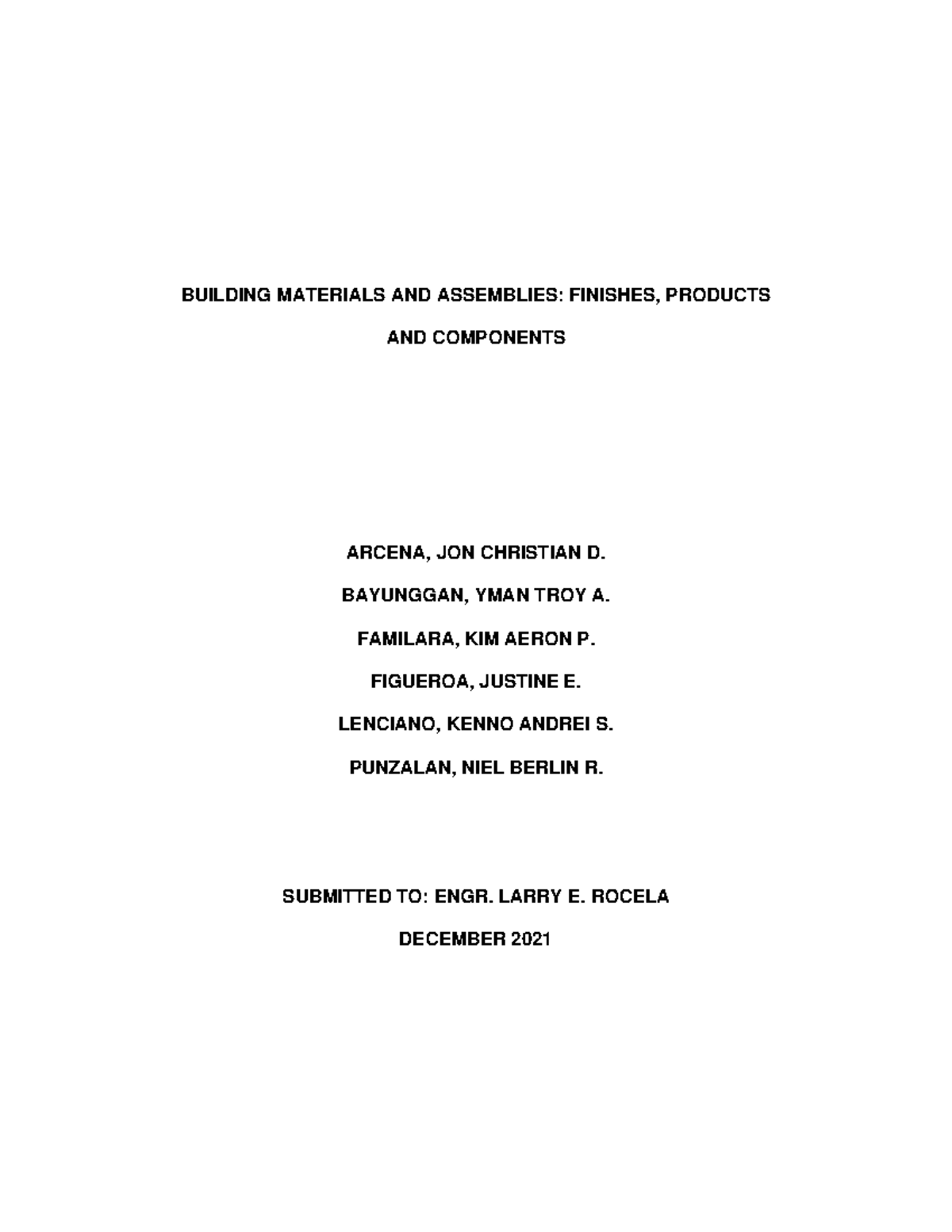 Document Report Building Materials AND Assemblies - BUILDING MATERIALS ...