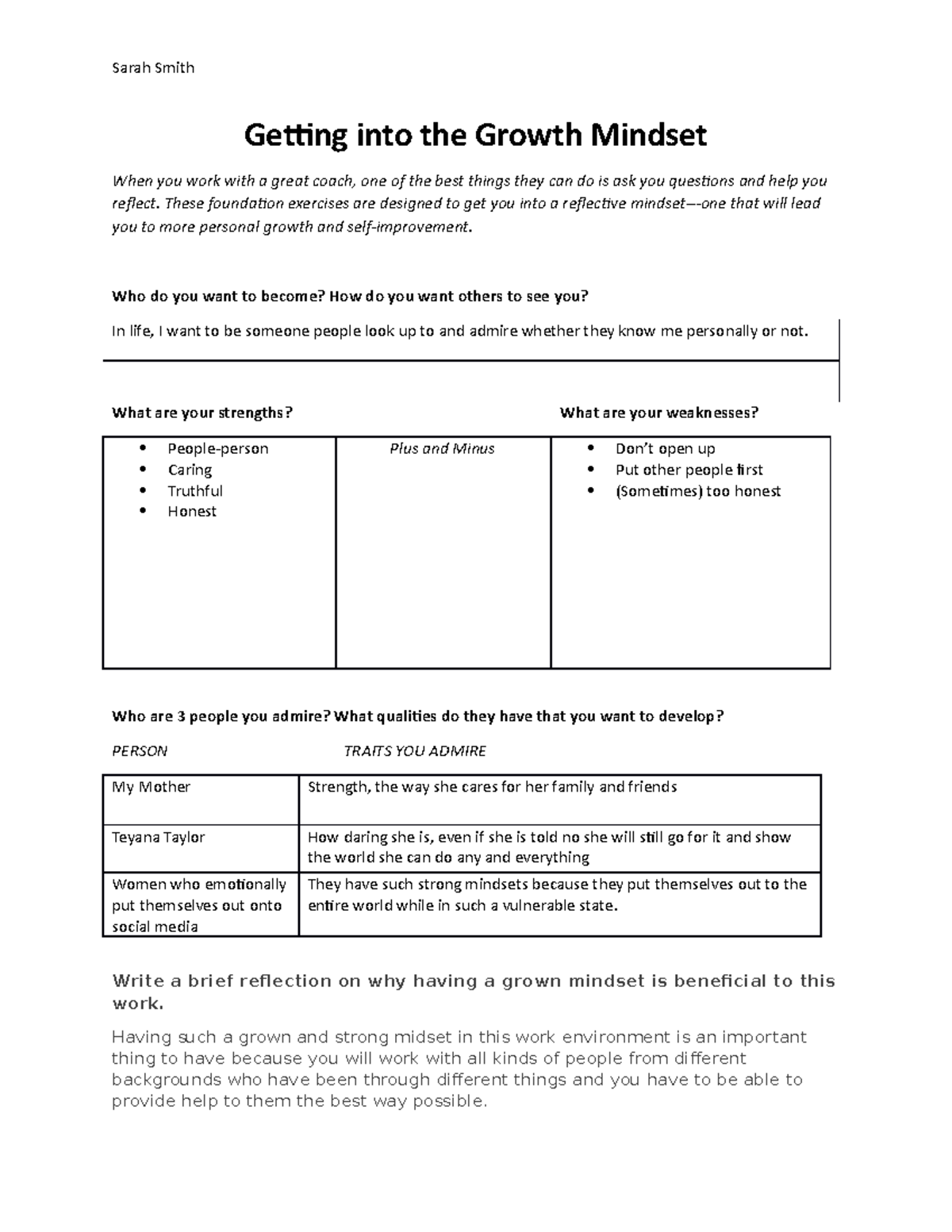 Growth Mindset Reflection - Sarah Smith Getting into the Growth Mindset ...
