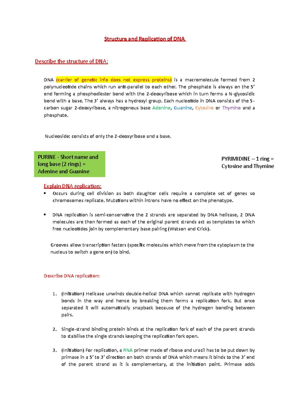 Structure and Replication of DNA - Structure and Replication of DNA ...