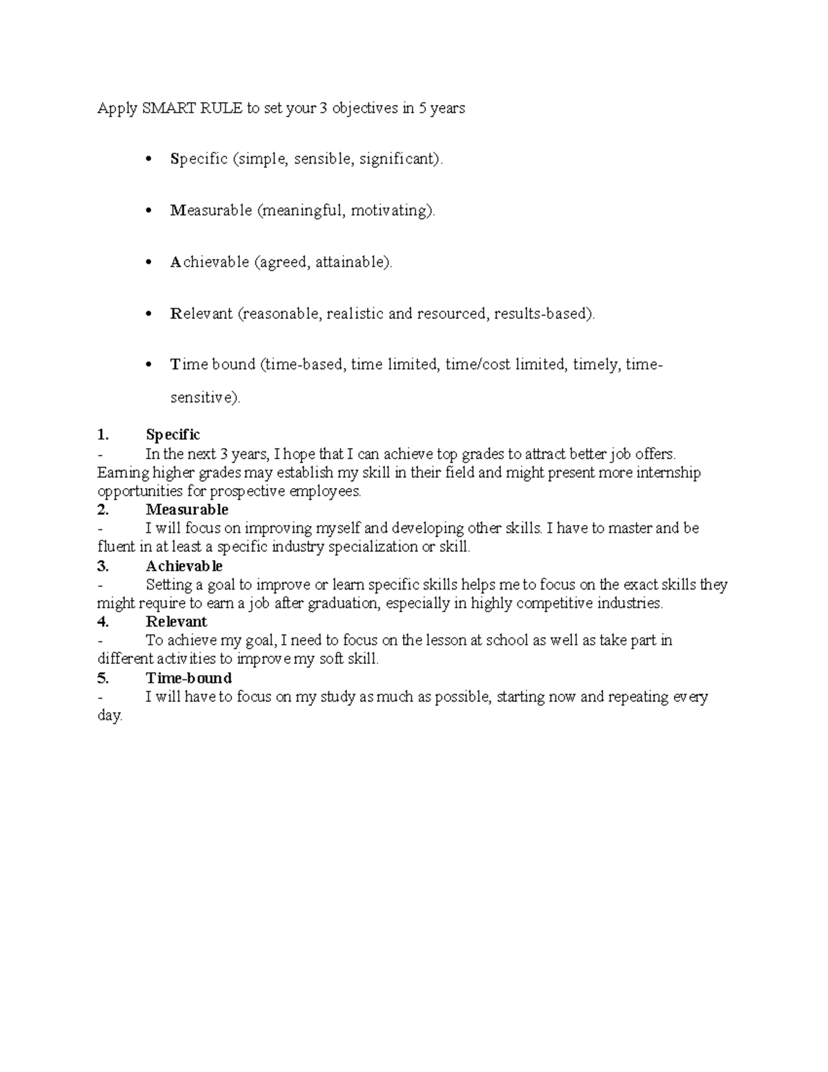 Apply Smart RULE to set your 3 objectives in 5 years - Apply SMART RULE ...