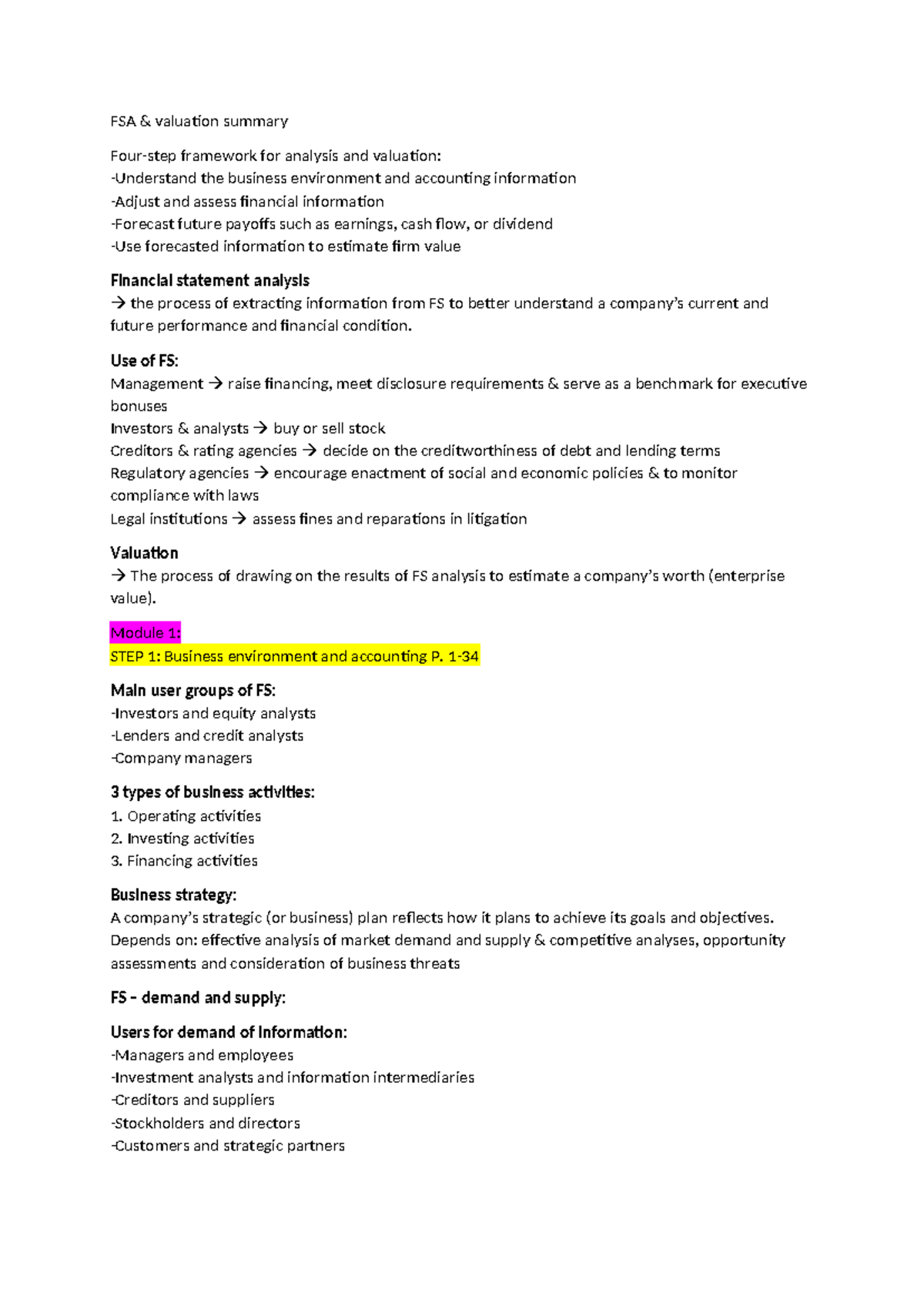 FSA sumarry - Samenvatting Financial Management Accounting - FSA ...