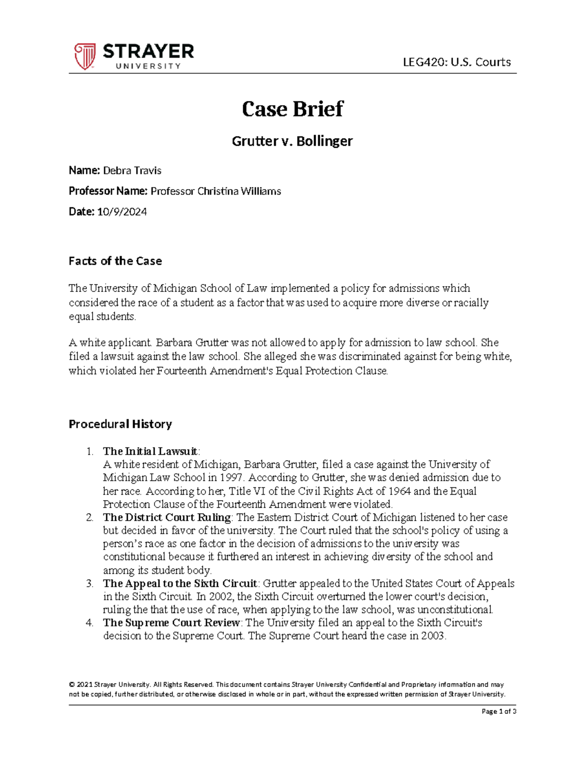 Grutter v. Bollinger case brief template - LEG420: U. Courts Case Brief ...
