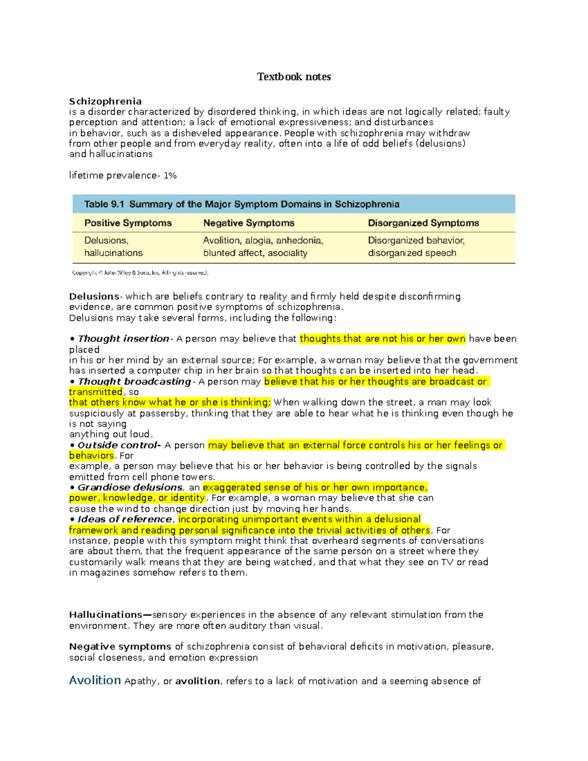 Ch 9 Schizophrenia - Notes i took during readings and lecture ...