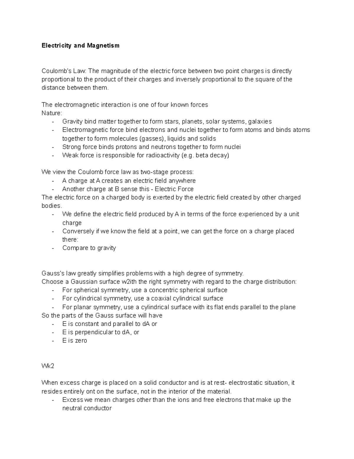 Phys1003 - notes - Electricity and Magnetism Coulomb’s Law: The ...