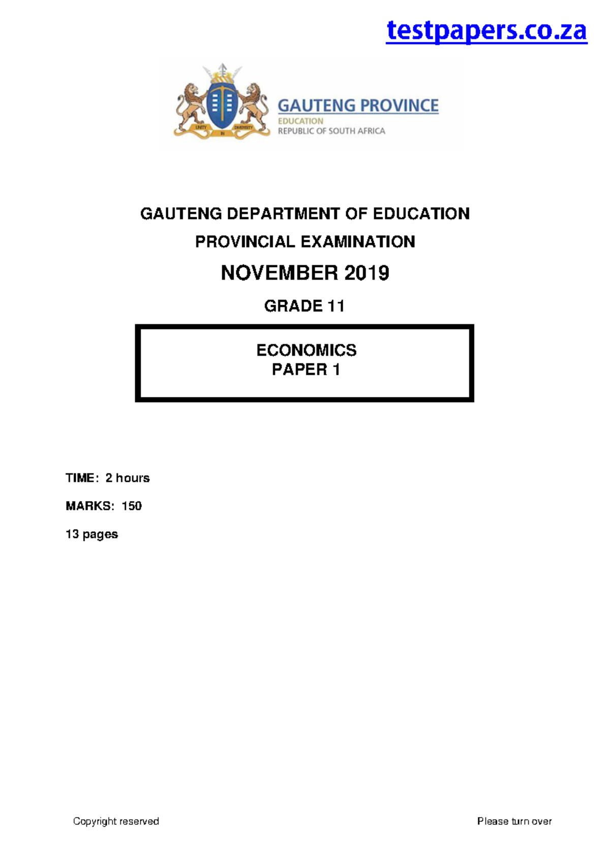 Gr11 Ecn P1 (English) November 2019 Question Paper - GAUTENG DEPARTMENT ...