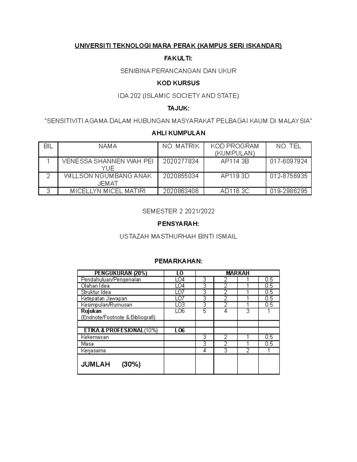 Contoh Tugasan CTU152 Mac 2022 - UNIVERSITI TEKNOLOGI MARA PERAK ...