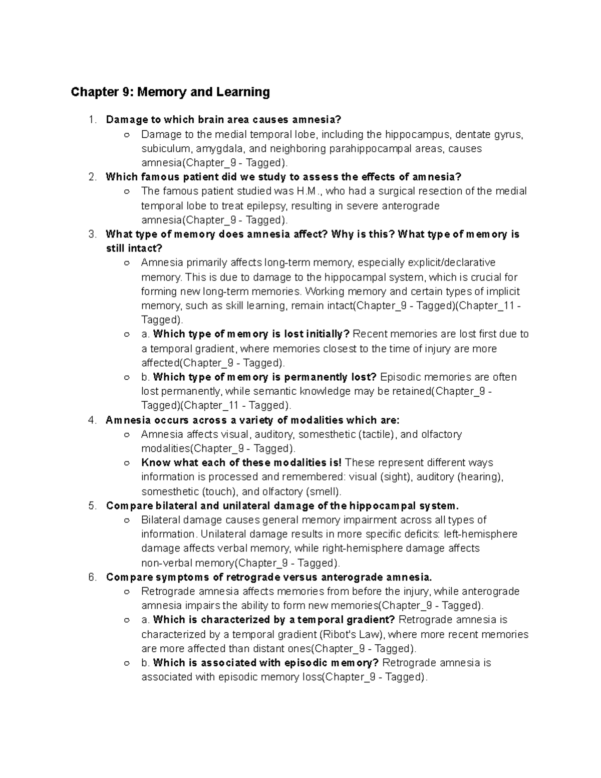 Pbsi 350 exam 4 review - Chapter 9: Memory and Learning Damage to which brain area causes ...