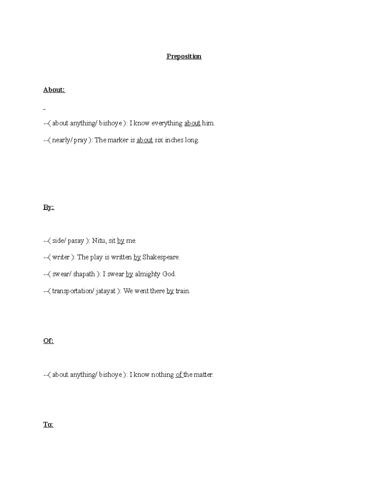 Preposition-4 - dfdffd - Preposition About: -( about anything/ bishoye ...