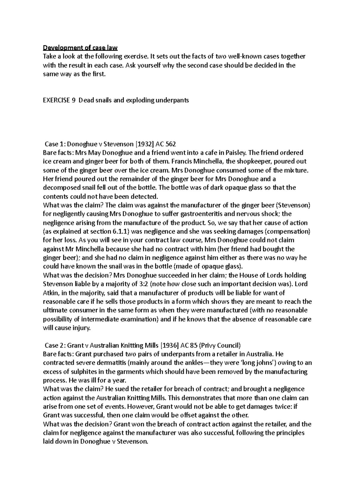 Development of case law - It sets out the facts of two well-known cases ...