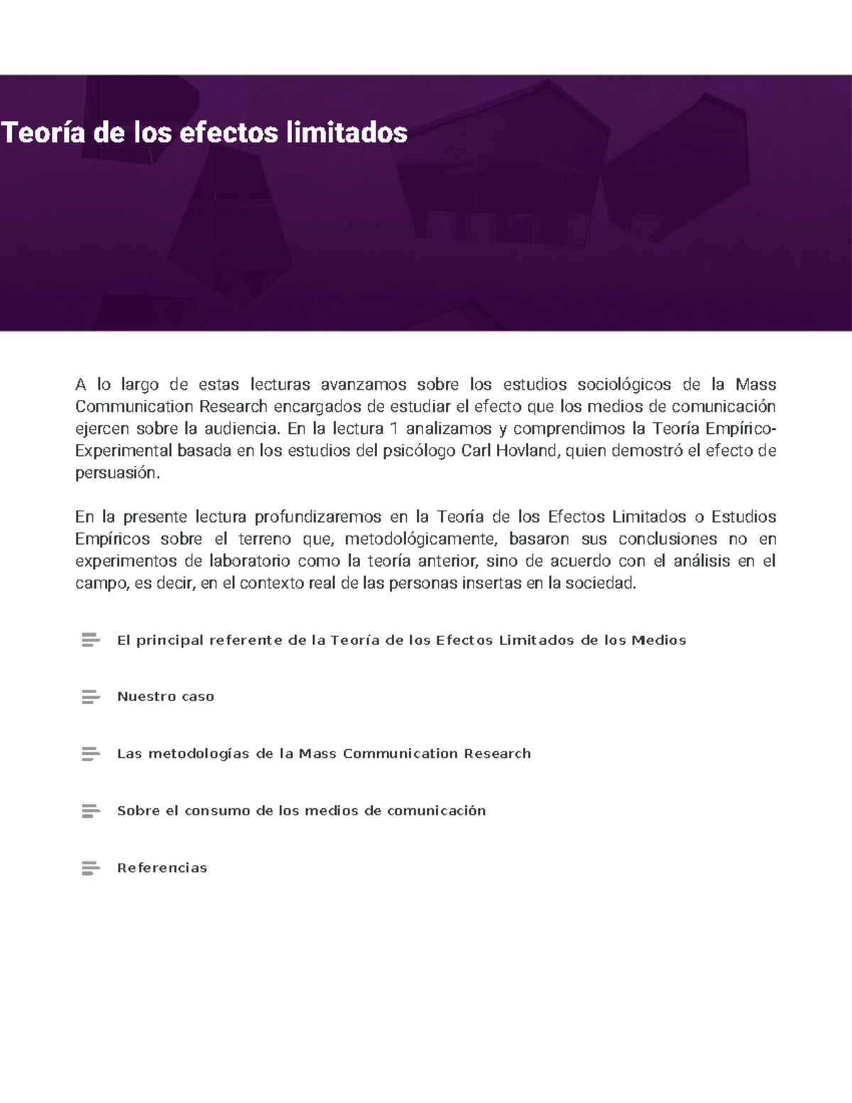 Teoría de los efectos limitados - A lo largo de estas lecturas avanzamos sobre los estudios ...