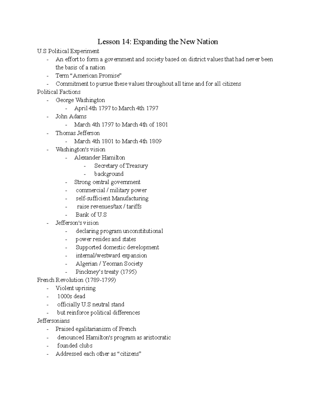 Lesson 14 - Expanding the New Nation - HIST 12070 - KSU - Studocu