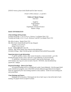 Polsc 258 summary 3 - Paper 15 When it comes to discussing climate ...