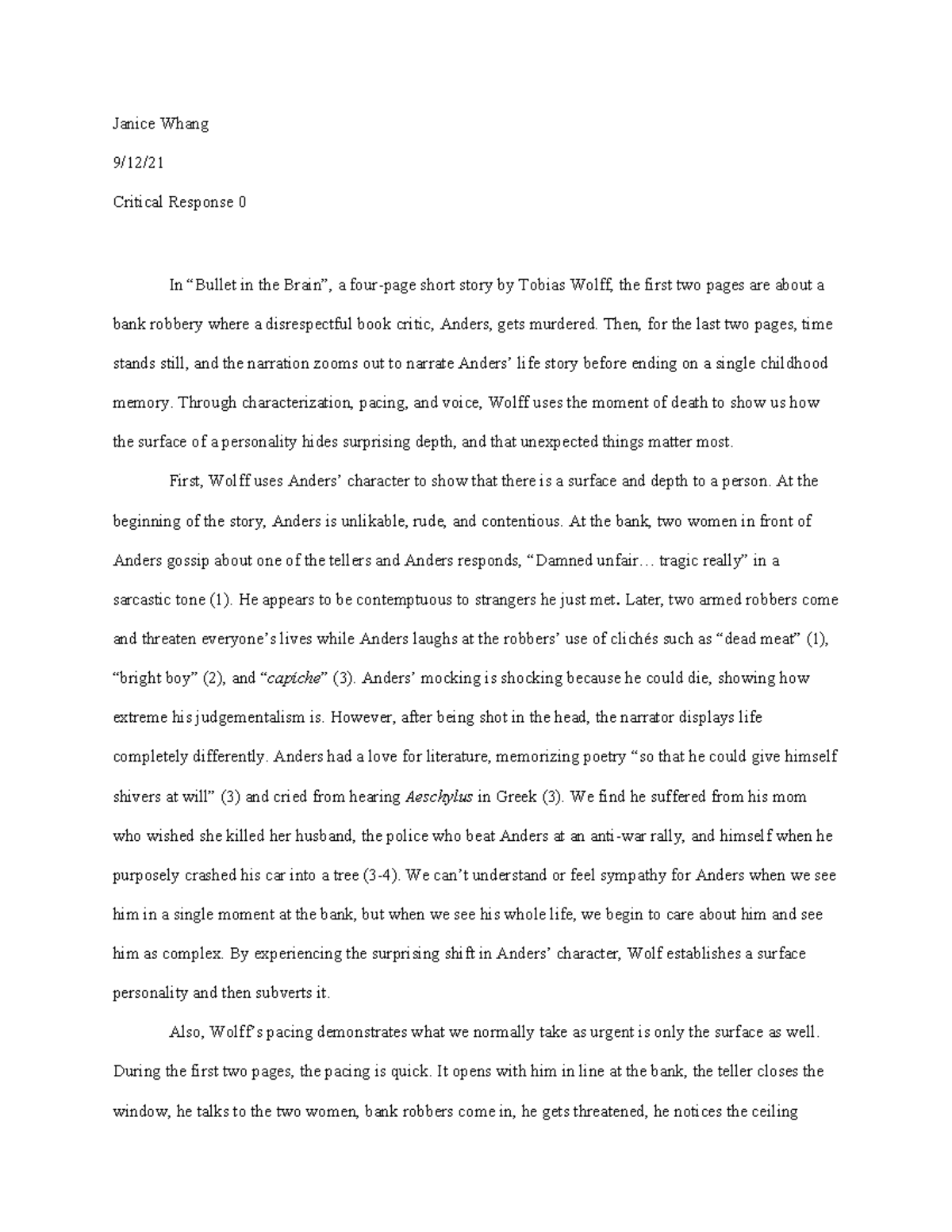 Critical Reponse example - Janice Whang 9/12/ Critical Response 0 In ...