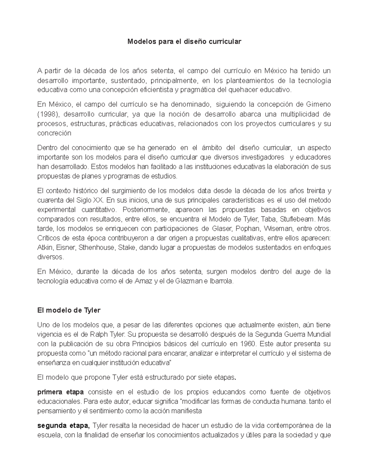 Modelos Diseño Curricular - Modelos para el diseño curricular A partir ...