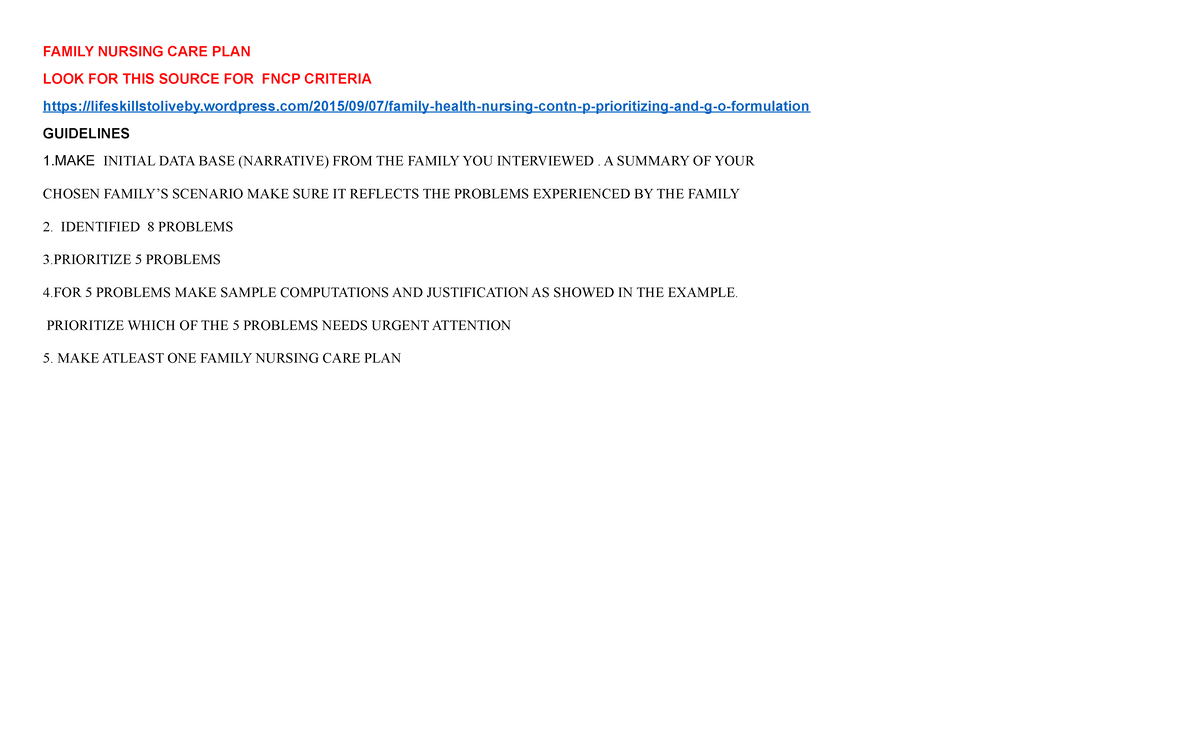 Family Nursing CARE PLAN - FAMILY NURSING CARE PLAN LOOK FOR THIS ...