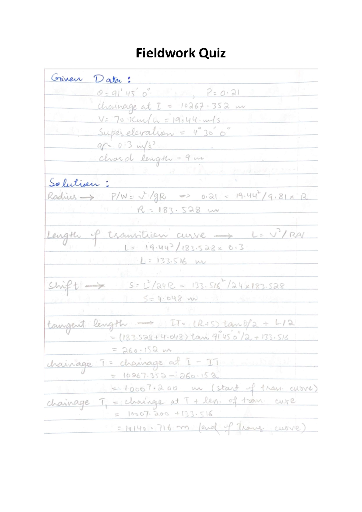 Fieldwork Quiz - Curves field-work quiz - Fieldwork Quiz Point Chainage ...