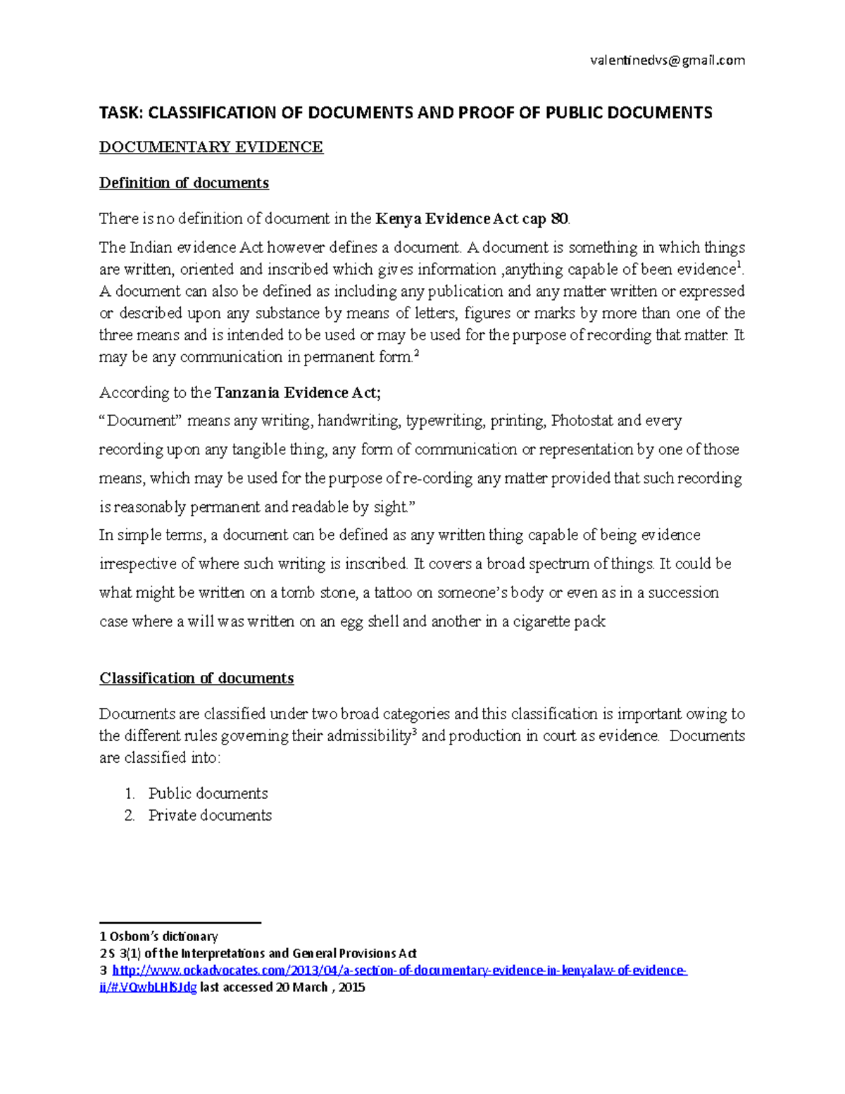 Classification OF Documents AND Proof OF - TASK: CLASSIFICATION OF ...