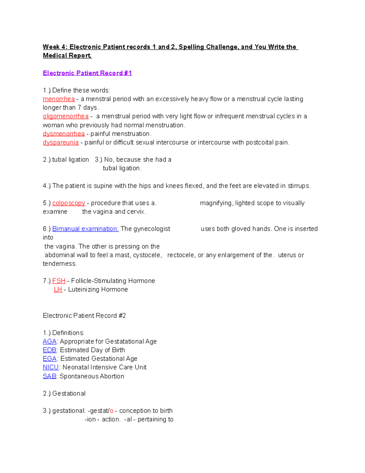 Week 4- Electronic Patient records 1 and 2, Spelling Challenge, and You ...