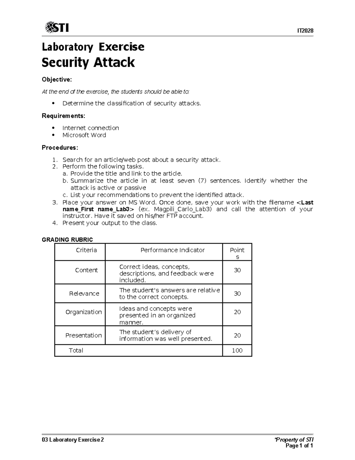 03 Laboratory Exercise 2 (data privacy) - IT Laboratory Exercise Security Attack Objective: At ...