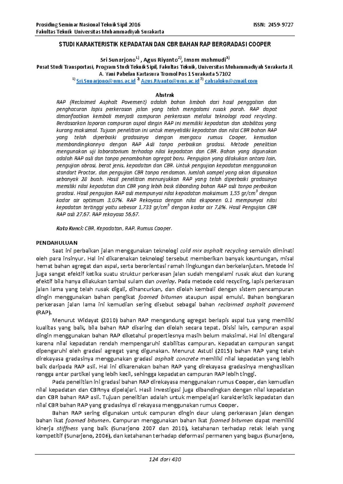 3. Studi Karakteristik Kepadatan DAN CBR Bahan RAP Bergradasi Cooper - Fakultas Teknik ...