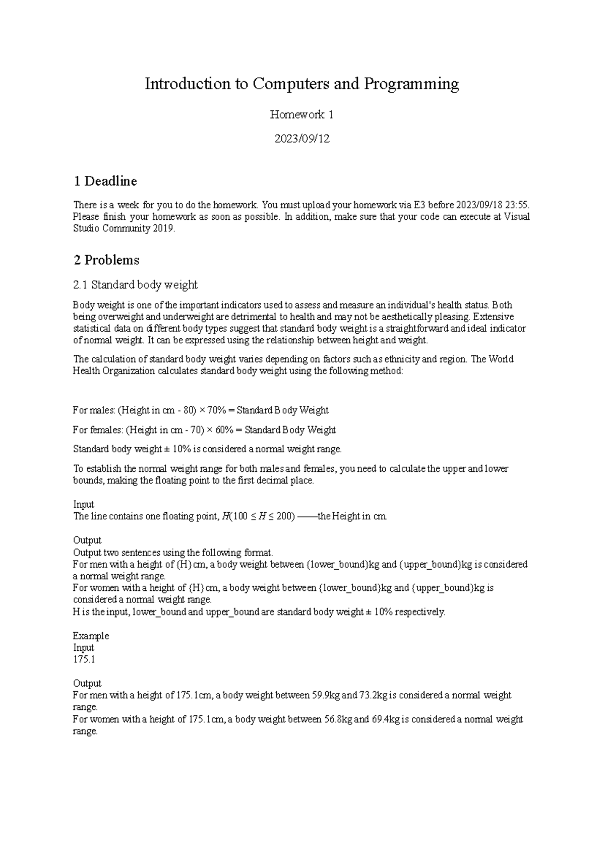 Hw1 - Homework - Introduction to Computers and Programming Homework 1 ...