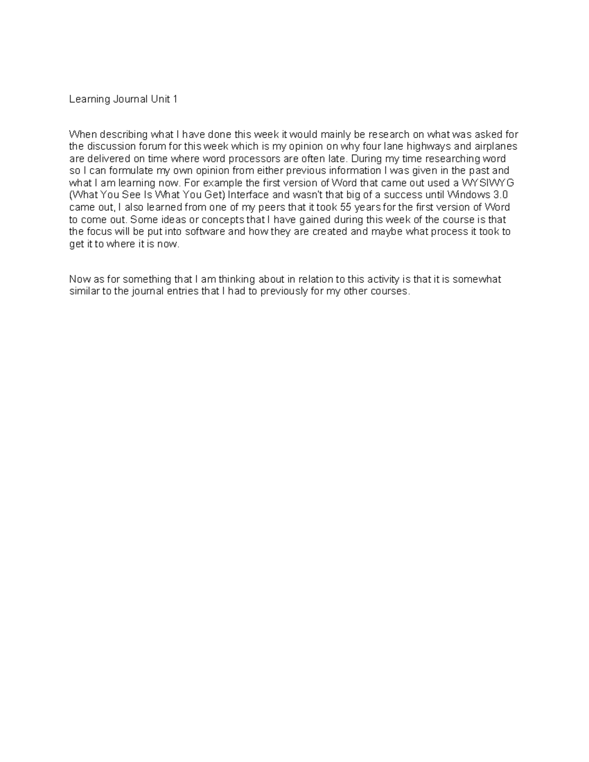 Software Engineering Learning Journal Unit 1 - Learning Journal Unit 1 ...