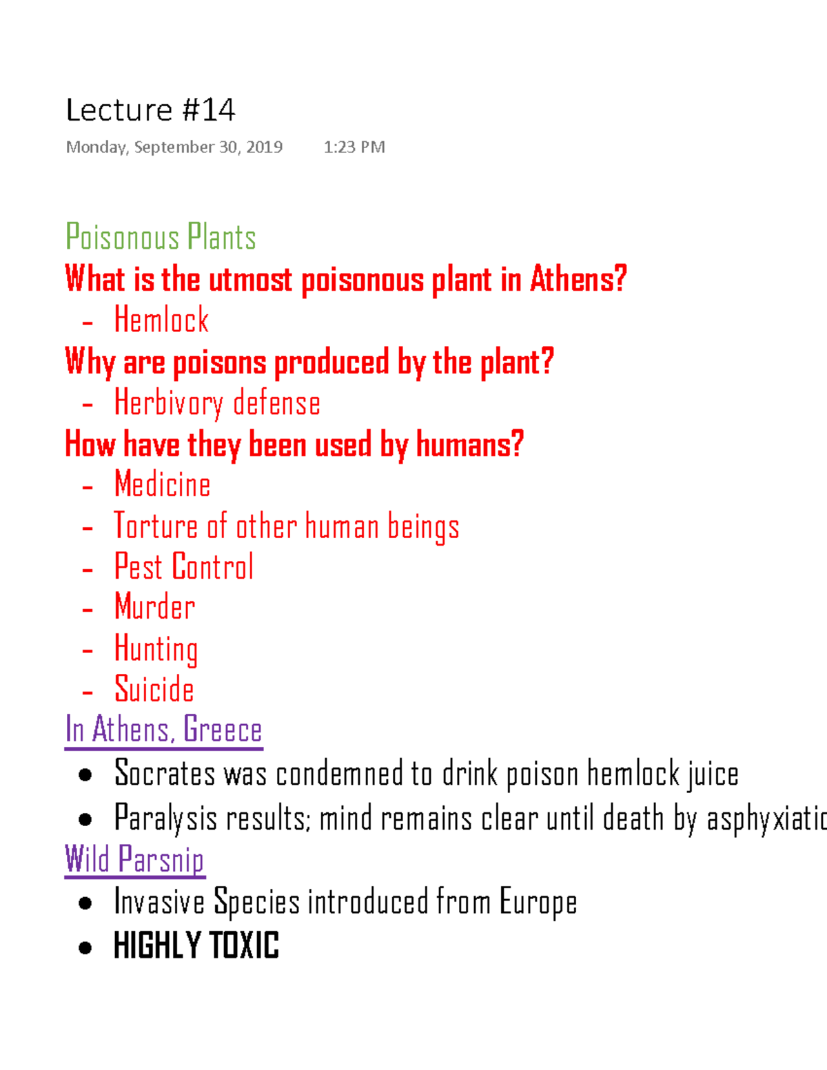 Plant Bio 103 Lecture 14 - Poisonous Plants What is the utmost ...