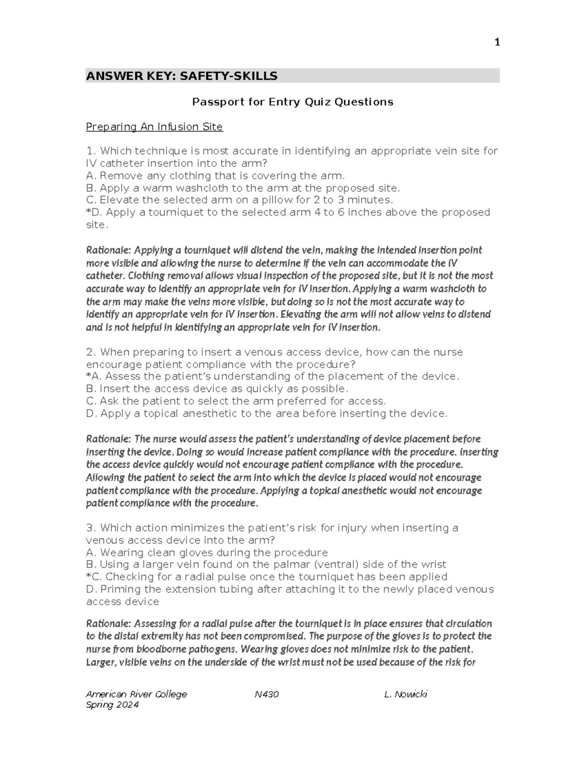 Answer KEY Safety PFE - nursssssss - ANSWER KEY: SAFETY-SKILLS Passport ...
