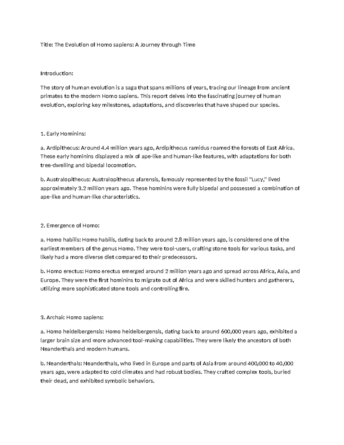 The Evolution of Homo sapiens - This report delves into the fascinating ...