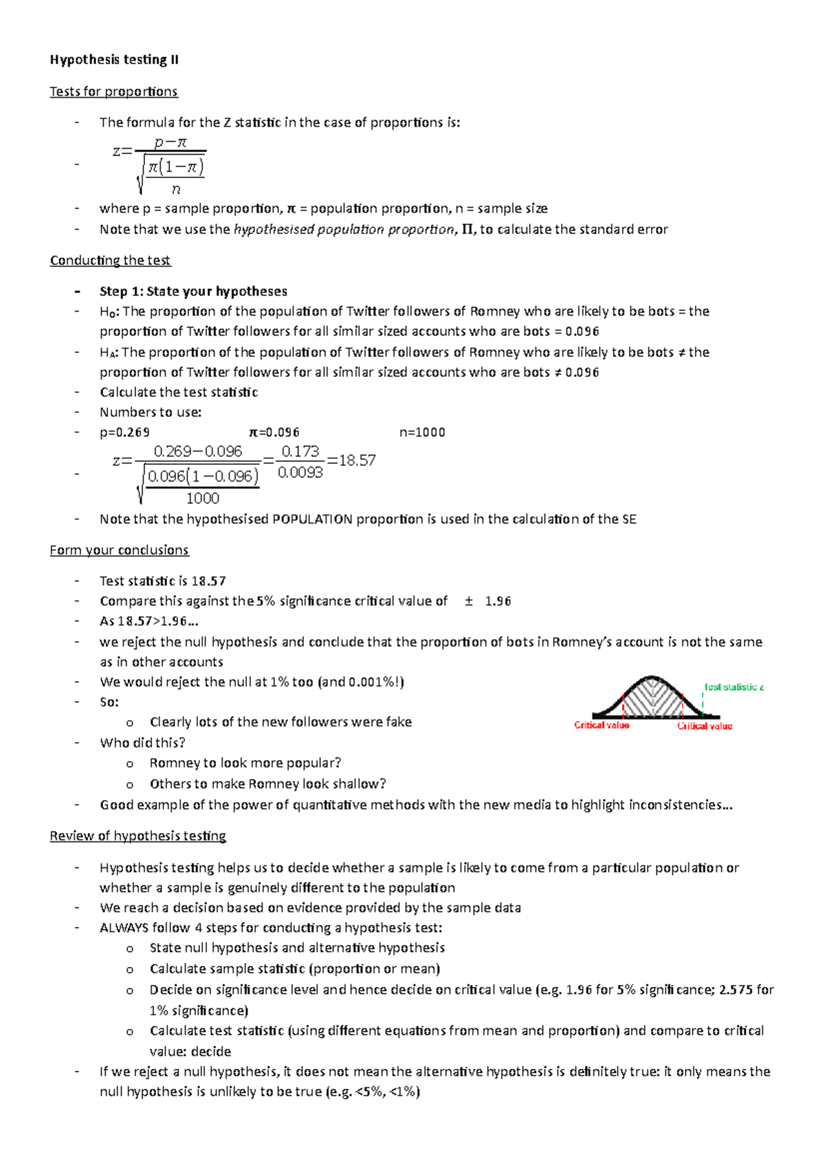 Lecture 20 Hypothesis testing II - Hypothesis testing II Tests for ...