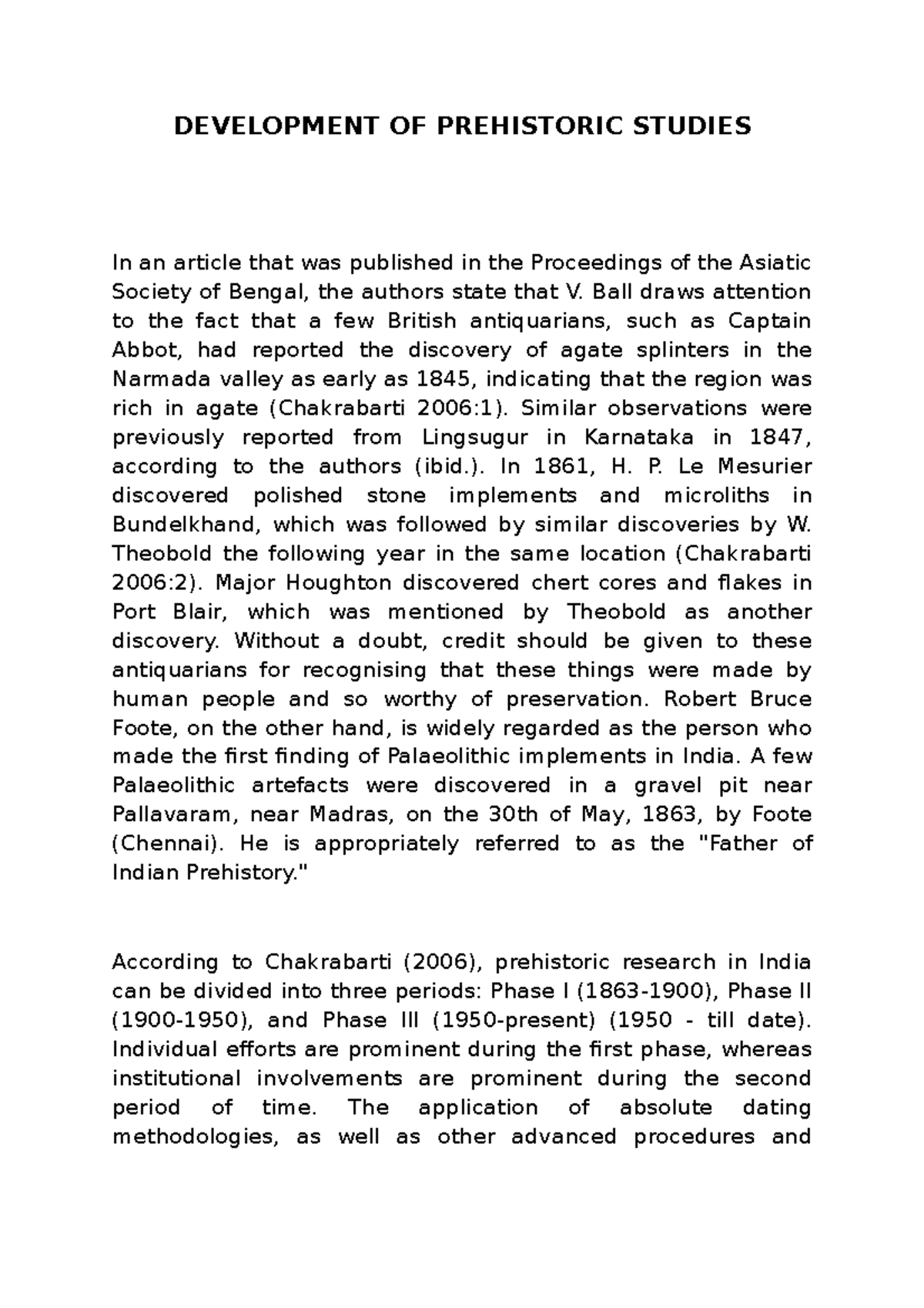 Development OF Prehistoric Studies - DEVELOPMENT OF PREHISTORIC STUDIES ...