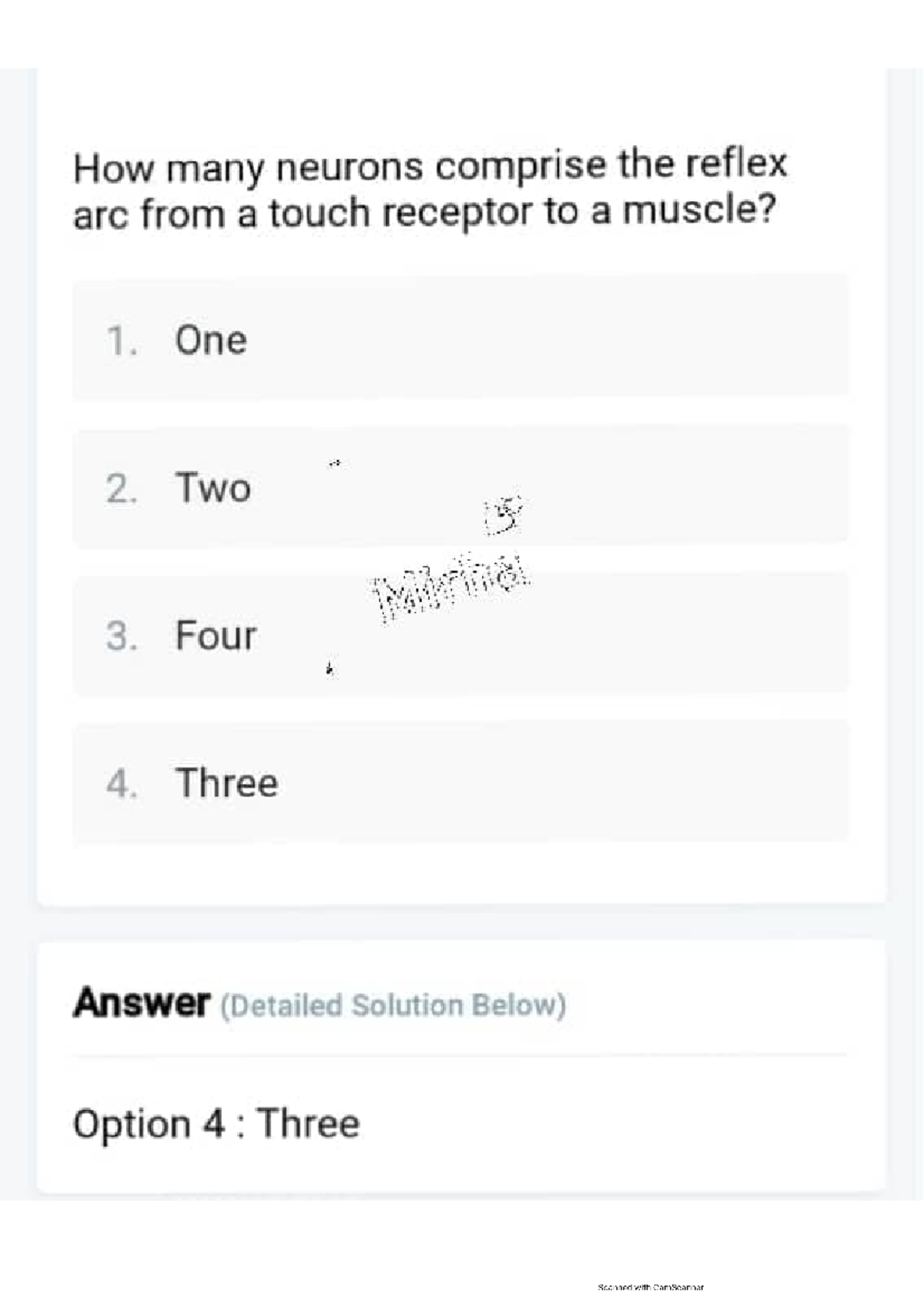 Chp#3 Nervous system mcqs - How many neurons comprise the reflex arc from a touch receptor to a ...