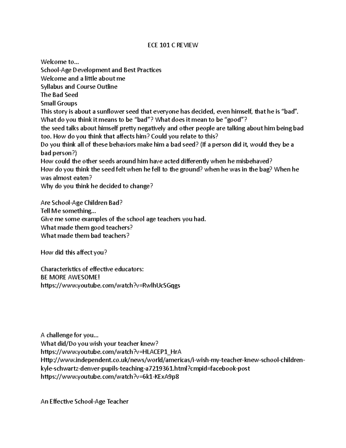 ECE 101 C Review - NOTES - ECE 101 C REVIEW Welcome to... School-Age ...