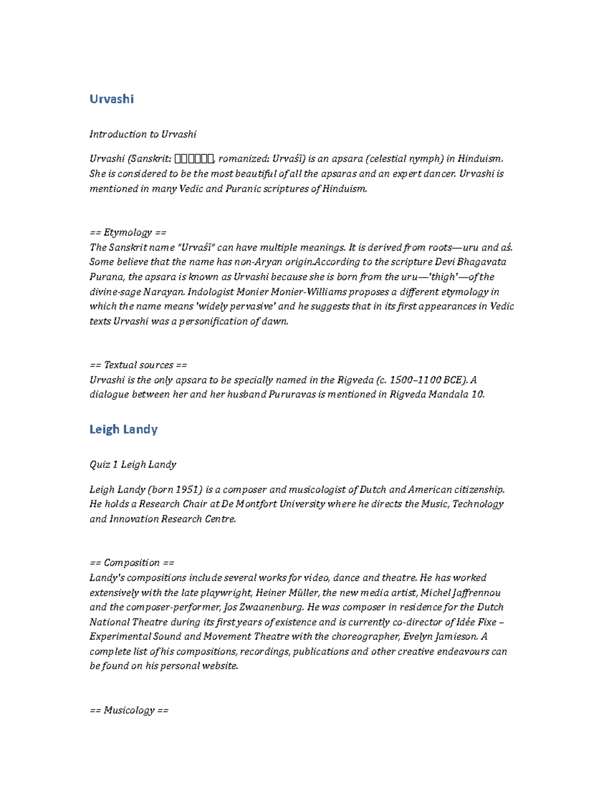 HIST123 Lab Report Urvashi - Urvashi Introduction to Urvashi Urvashi (Sanskrit: उउउउउउ ...