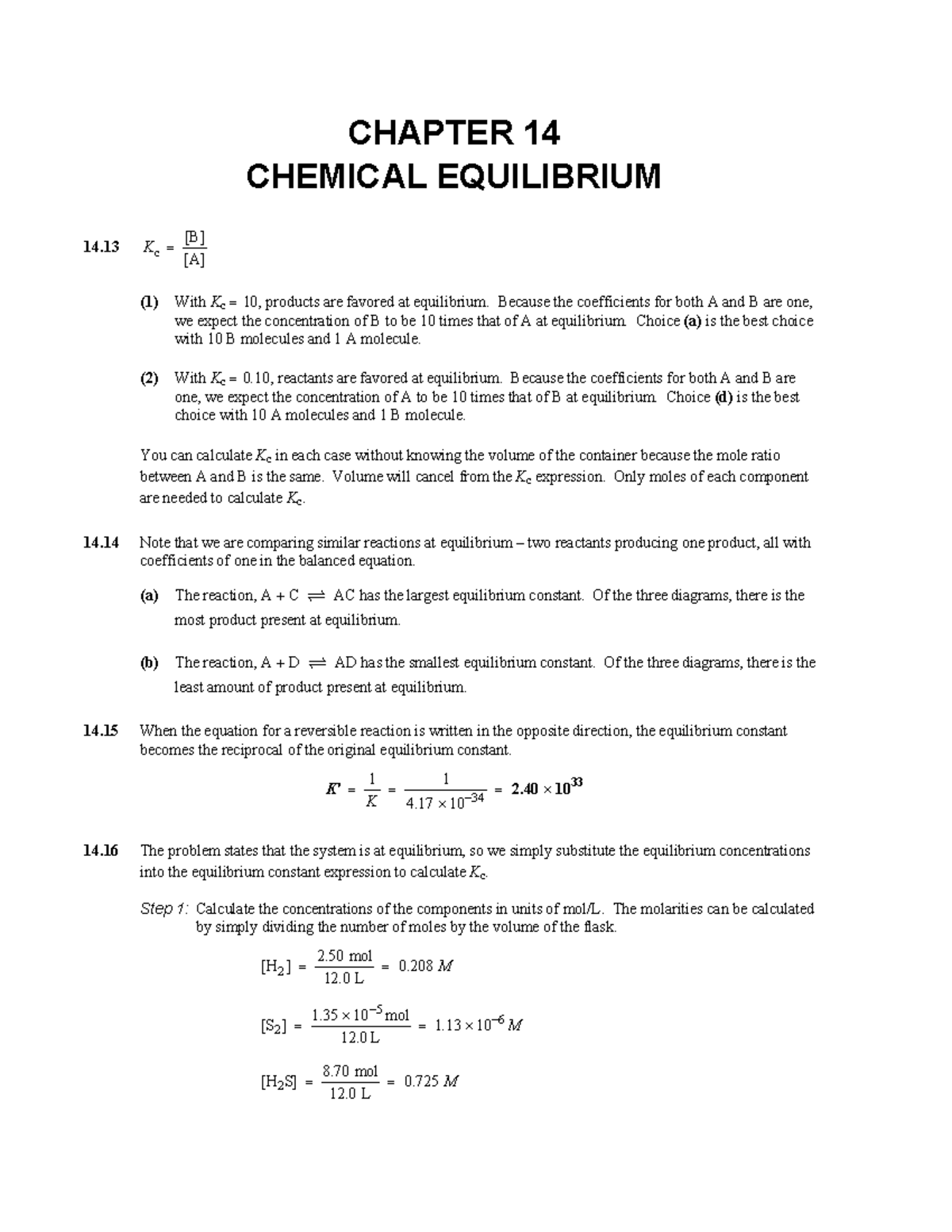 14 - chang's chemistry 11th - CHAPTER 14 CHEMICAL EQUILIBRIUM 14 c [B ...