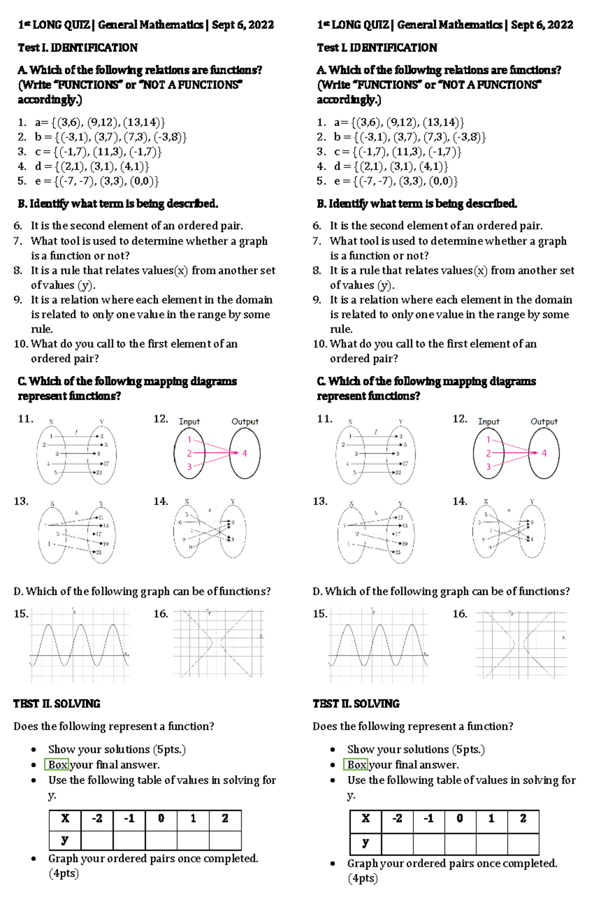 1st LONG QUIZ GEN MATH - 2021-2022 - 1 st LONG QUIZ | General ...