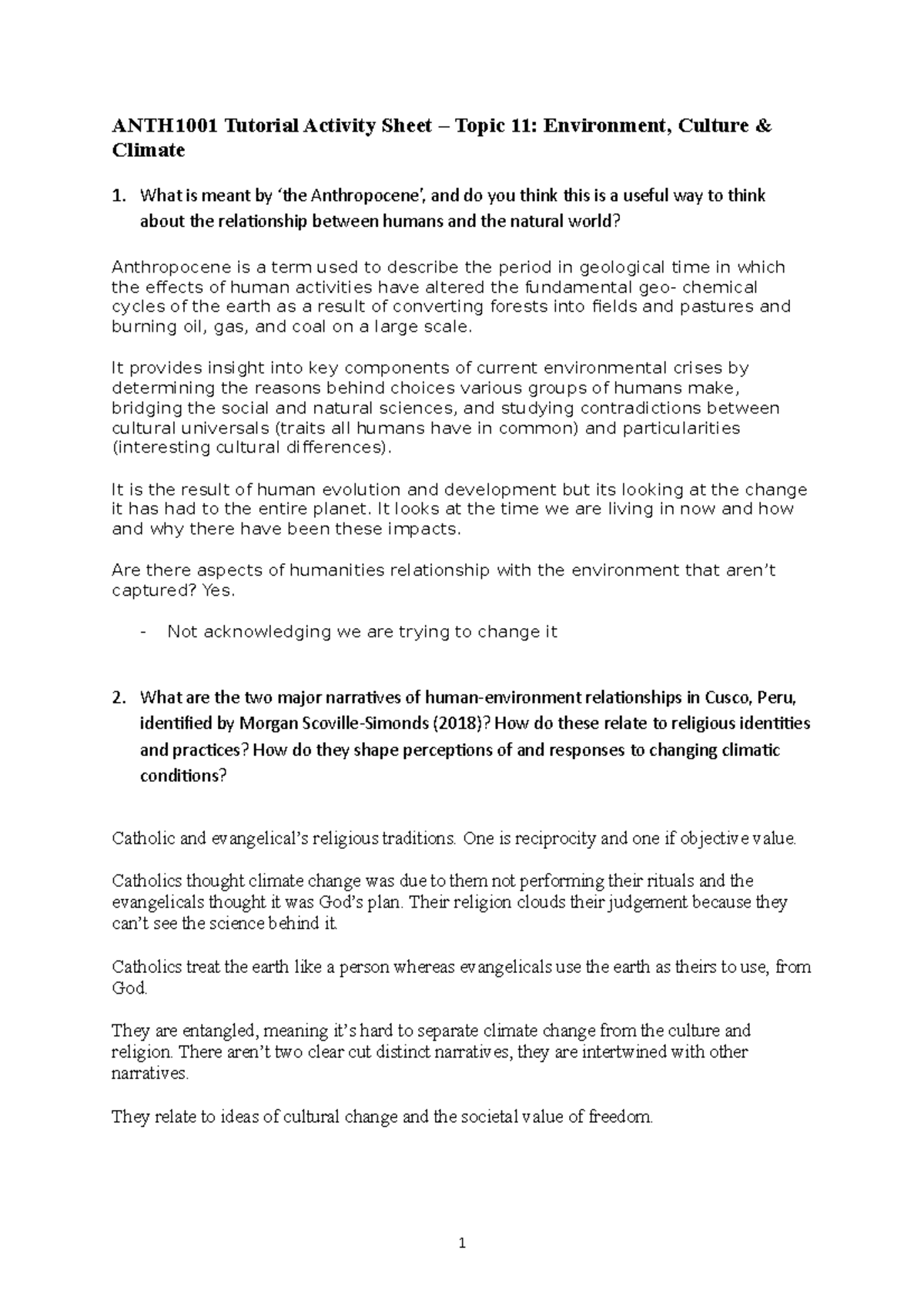 Tutorial Activity - Topic 11 - ANTH1001 Tutorial Activity Sheet – Topic ...