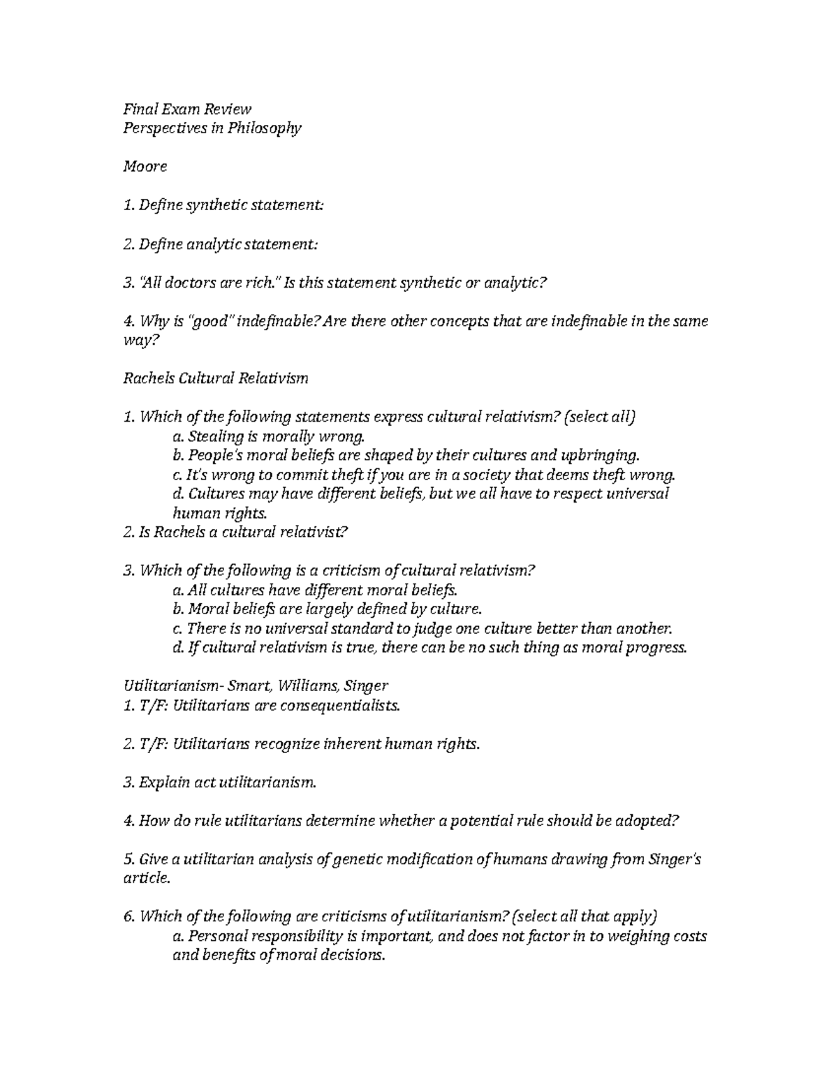 Final Review Perspectives - Final Exam Review Perspectives in ...