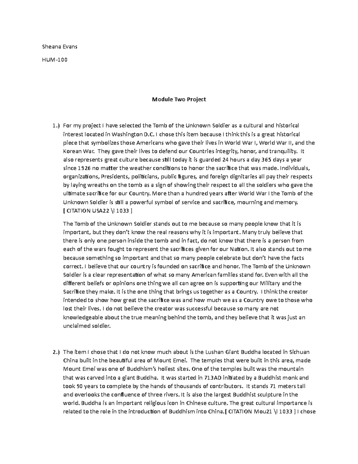 Module Two Project - Sheana Evans HUM- Module Two Project 1.) For my ...